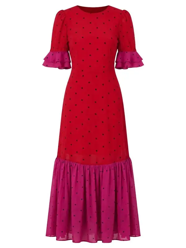 ROSE & NANCY Saphi Polka Dot Midi Dress - Red