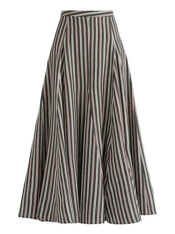PAISIE Striped Flared Maxi Skirt With Godet Paneling In Stripes - Black
