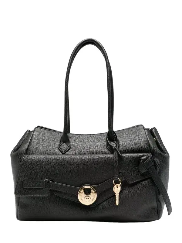 Moschino Padlock Detail Pebbled Leather Tote Bag - Black