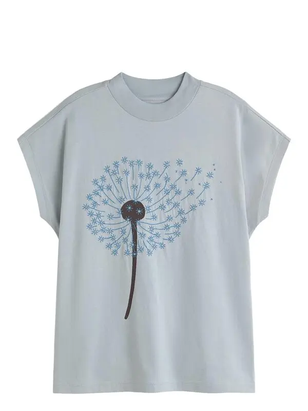 THINKING MU Embroidered Dandelion T-shirt - Blue