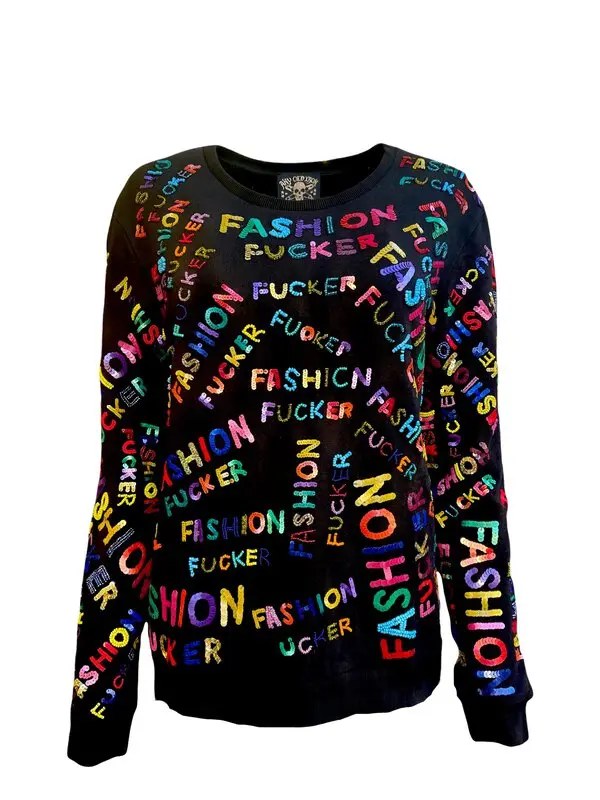 ANY OLD IRON Rainbow Sequined Sweatshirt - Black
