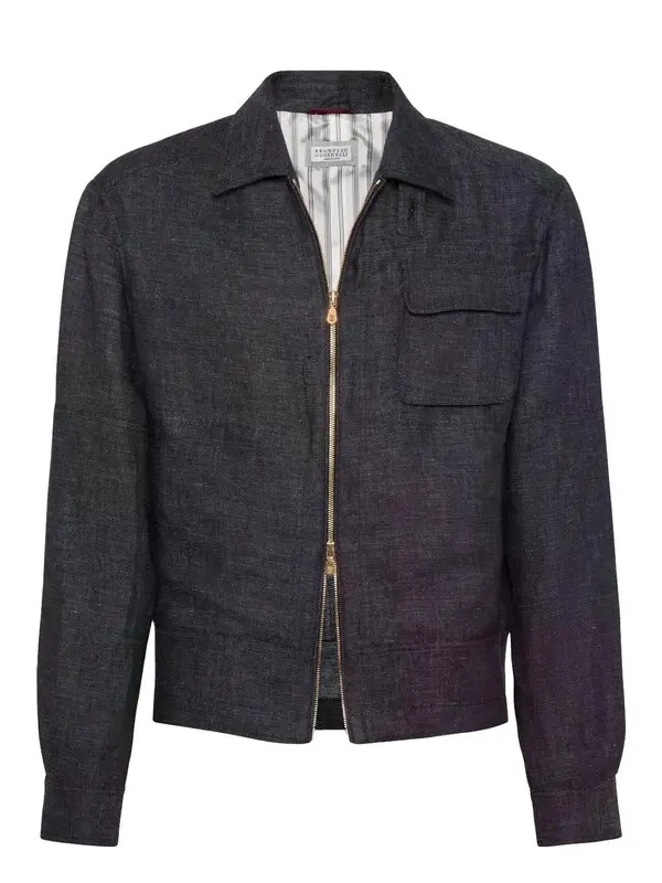 Brunello Cucinelli Slub-texture Linen Shirt Jacket - Black