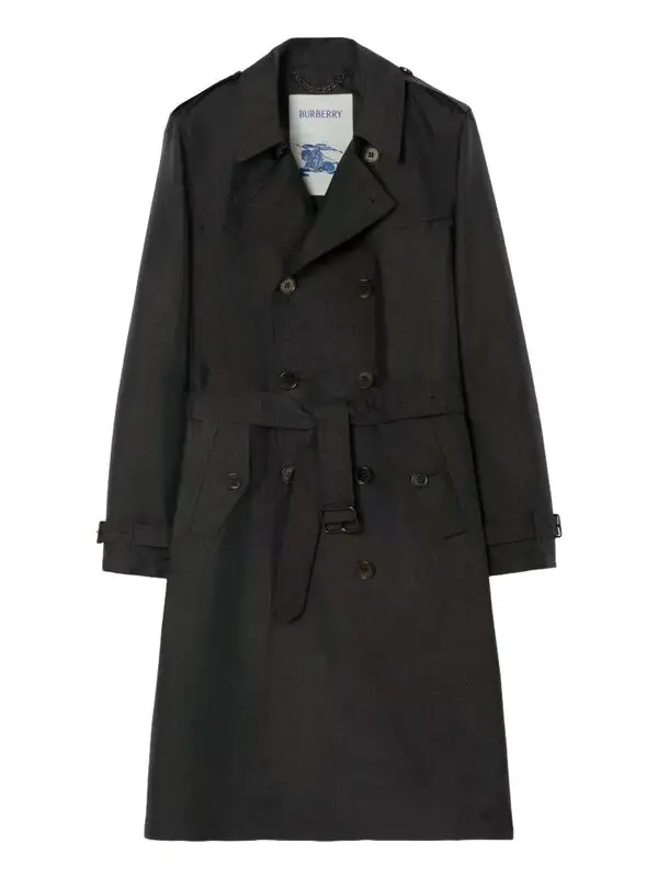 Burberry Long Geometric Nylon Blend Foxfield Trench Coat - Brown