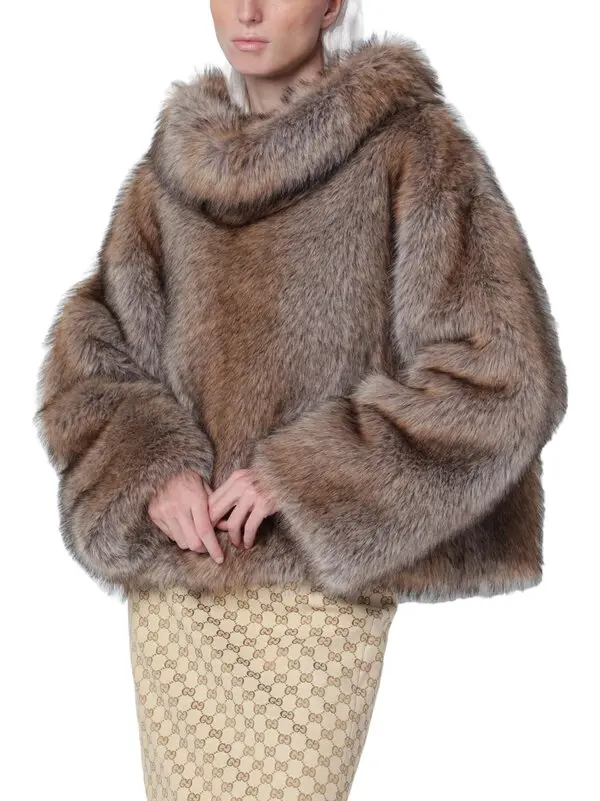 BB COUTURE Brigitte Faux Fur Poncho - Grey