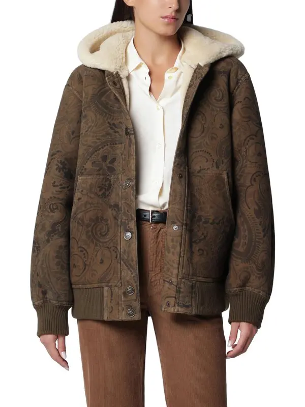 Etro Leather Jacket With Paisley Print - Green