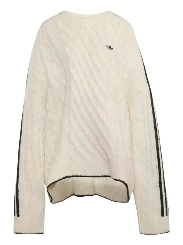Adidas Cable-knit Side-stripe Sweater - Neutrals