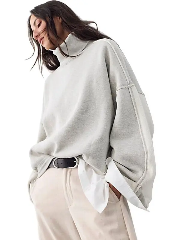 We The Free Mod Funnel Neck Pullover - Heather Grey