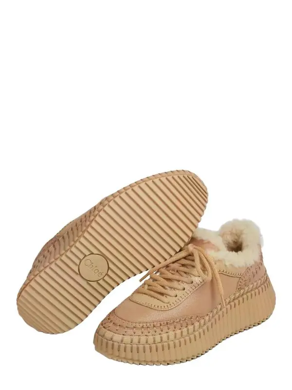 Chloé Nama Shearling-trim Sneakers - Brown