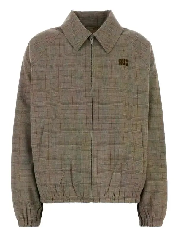 Miu Miu Prince Of Wales Checked Blouson Jacket - Neutrals