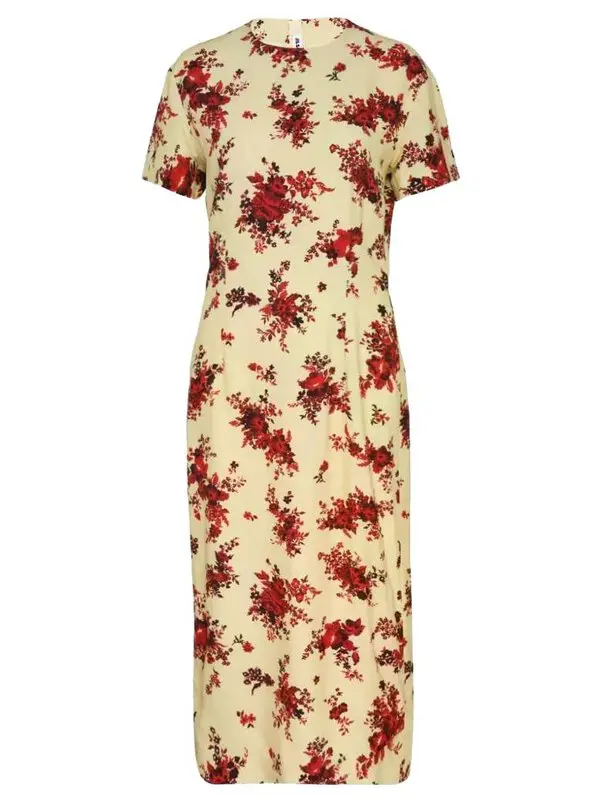 JIL SANDER Floral-print Short-sleeve Midi Dress - Neutrals