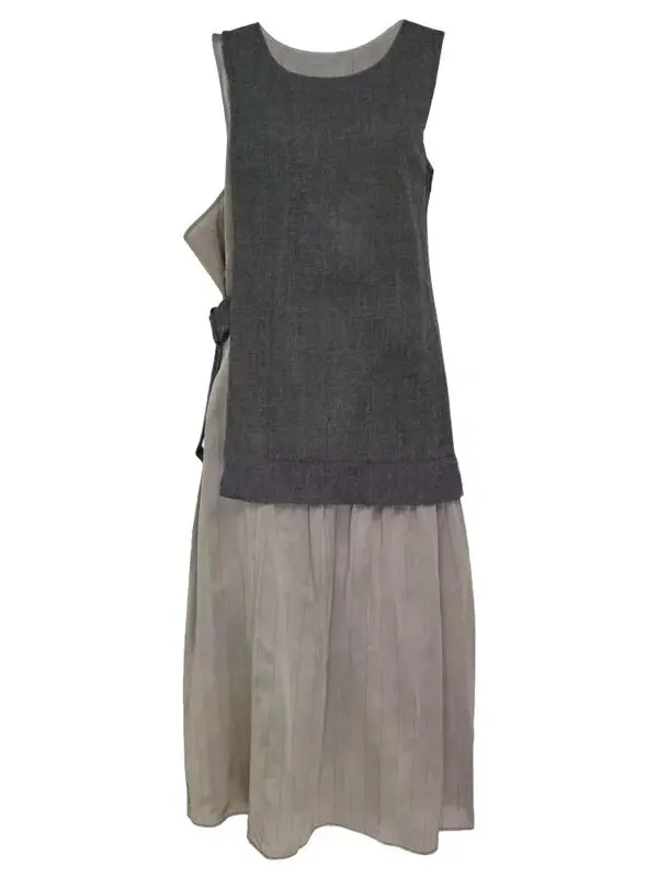 Y’s Layered Pinstriped Midi Dress - Grey
