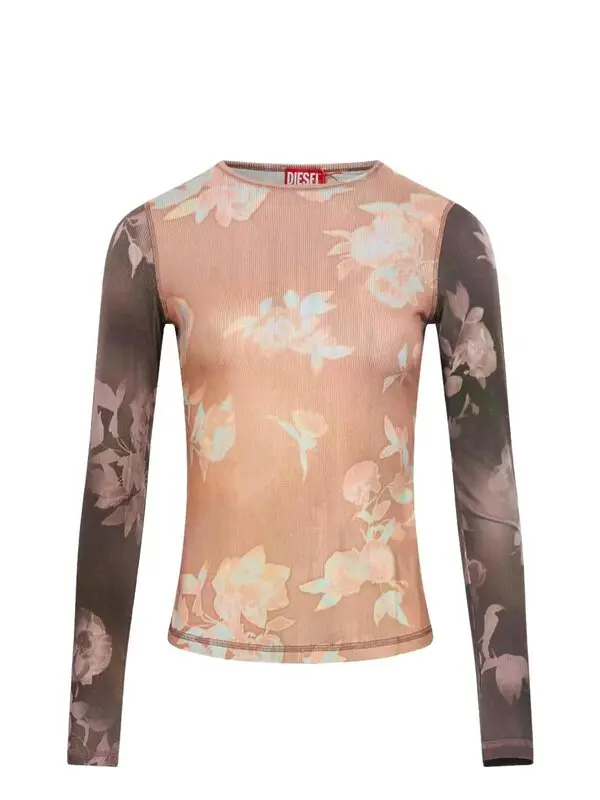 DIESEL® Floral-print Ribbed Stretch Jersey Long-sleeve Top - Pink