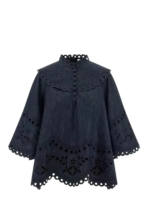Zimmermann Mahon Broderie Anglaise Denim Top - Blue