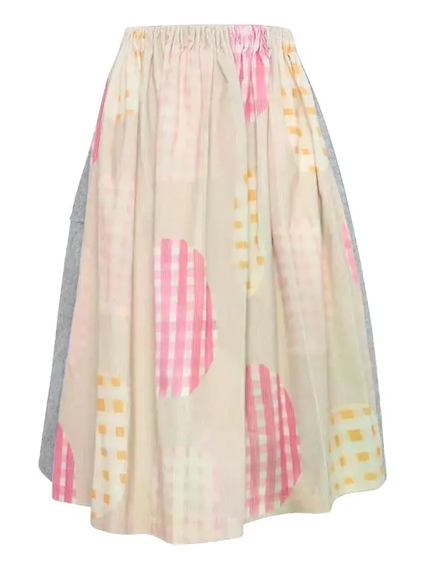 TAO Mid Patchwork Corduroy A-line Skirt - Neutrals