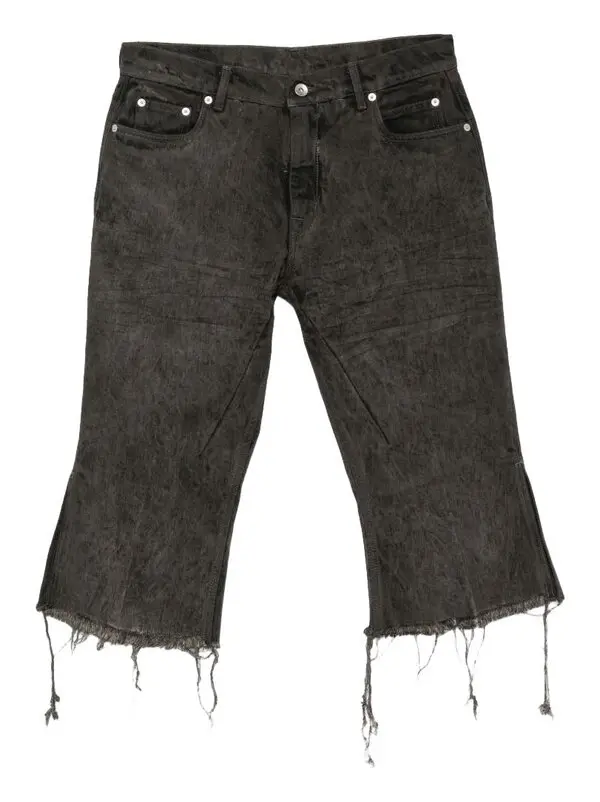 Rick Owens Slim Fit Distressed Denim Bermuda Shorts - Grey
