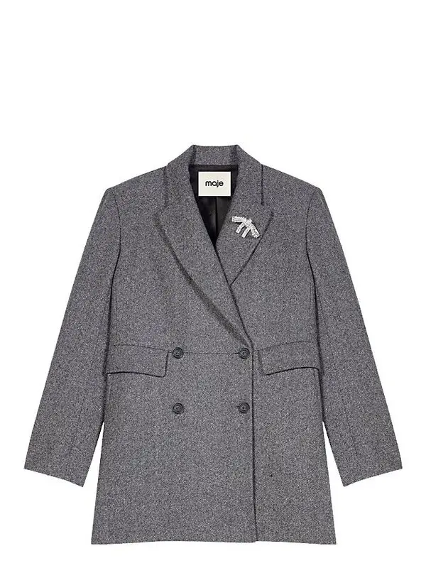 Maje Double-breasted Longline Wool-blend Coat - Grey