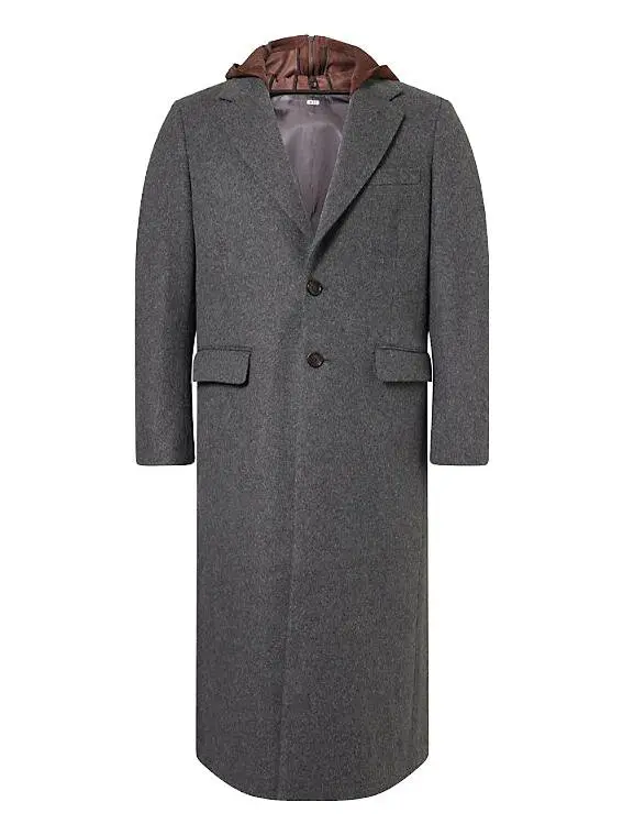 KHOKI Suede-insert Hooded Wool Coat - Gray