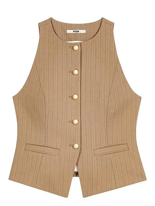 Maje Striped Sleeveless Wool-blend Waistcoat - Beige