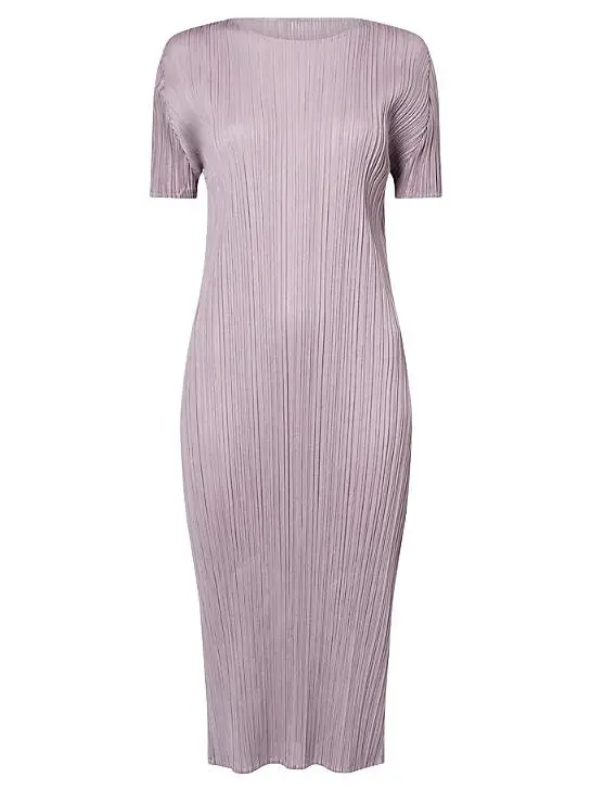 Issey Miyake Short-sleeve Pleated Knitted Dress - Grey