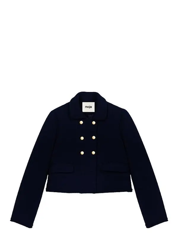 Maje Double-breasted Cropped Tweed Jacket - Navy