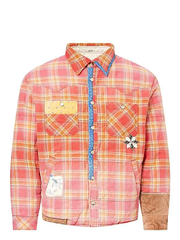KHOKI Check-print Patchwork Cotton Jacket - Red