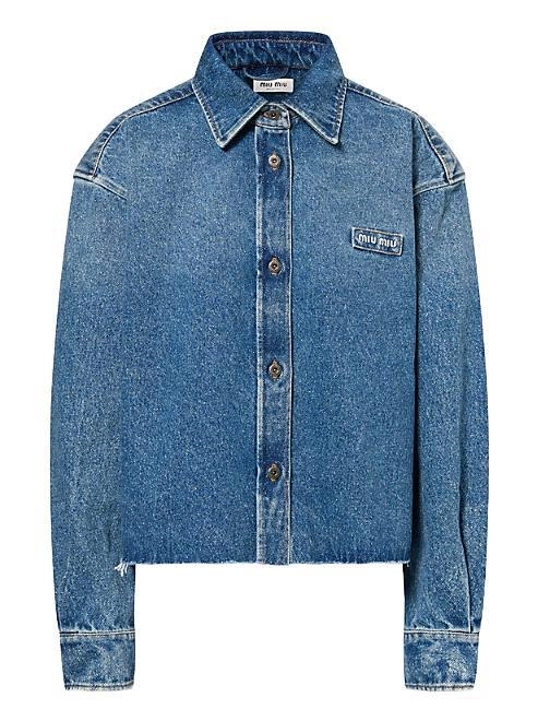 Miu Miu Cropped Frayed-edge Denim Shirt - Bleu