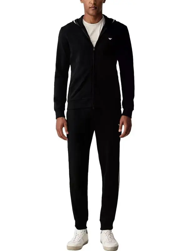 Emporio Armani Logo-embroidered Zip-up Hoodie - Black