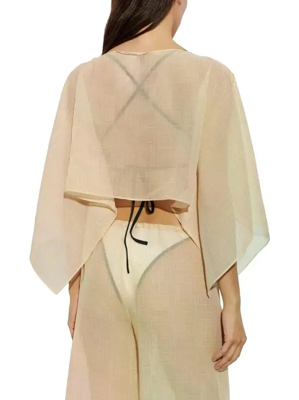 Balmain Monogram Pattern Cropped Poncho - Neutrals