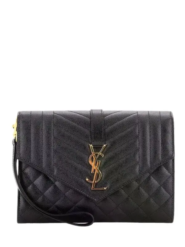 Saint Laurent Monogram Envelope Wristlet Clutch - Black