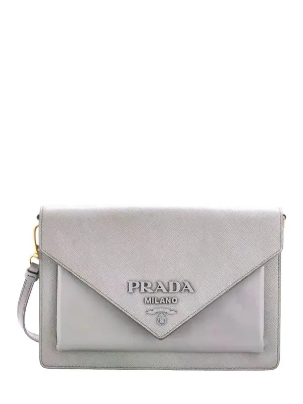 Prada Monochrome Envelope Saffiano With City Calf Mini Crossbody Bag - Grey