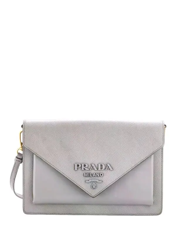 Prada Monochrome Envelope Saffiano With City Calf Mini Crossbody Bag - Grey