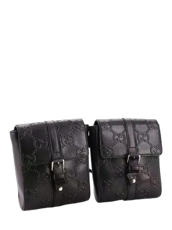 Gucci Double Gg Embossed Perforated Leather Belt Bag - Black