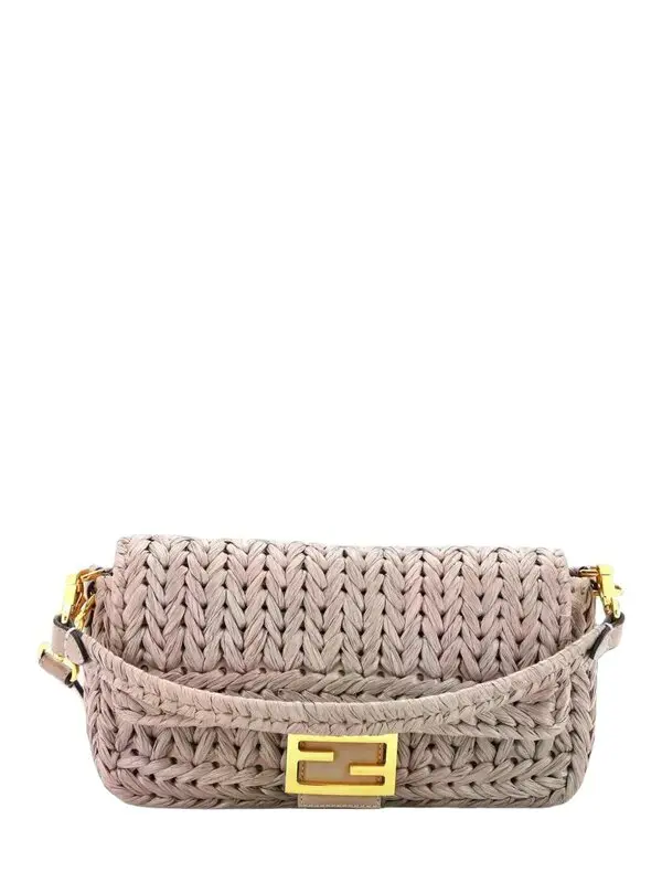 Fendi Baguette Nm Woven Raffia Medium Shoulder Bag - Grey