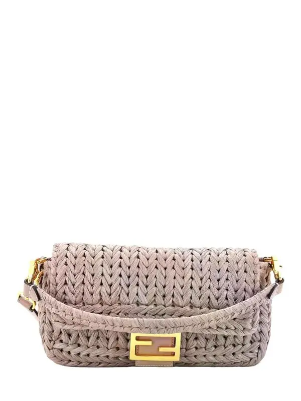 Fendi Baguette Nm Woven Raffia Medium Shoulder Bag - Grey