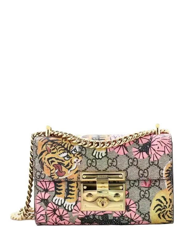 Gucci Padlock Small Shoulder Bag Bengal Print Gg Coated Canvas - Brown