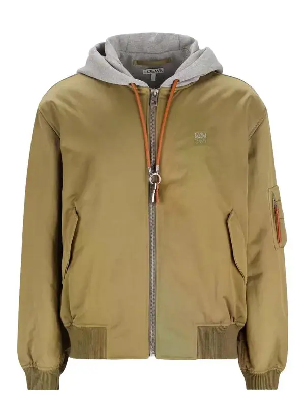 Loewe Hooded Bomber Jacket With Anagram Embroidery - Green