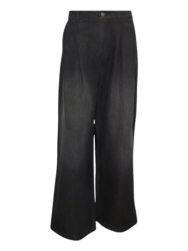 Adidas Logo Embroidered Wide Leg Jeans - Black
