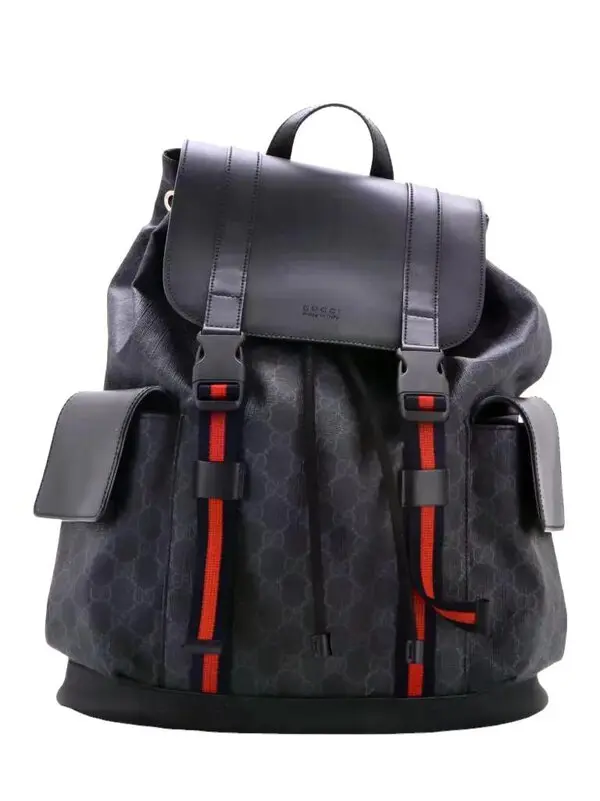 Gucci Double Pocket Buckle Gg Coated Canvas Large Backpack - Black