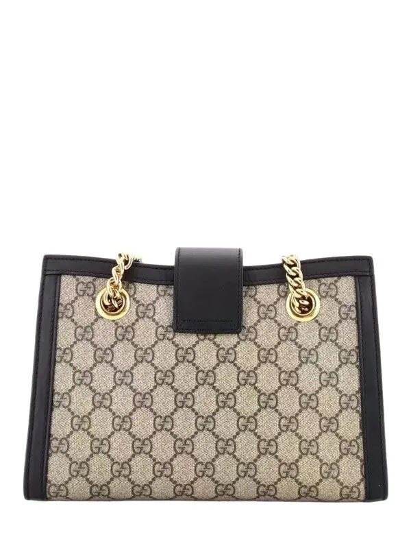 Gucci Padlock Chain Tote Gg Coated Canvas With Leather Small Shoulder Bag - Black
