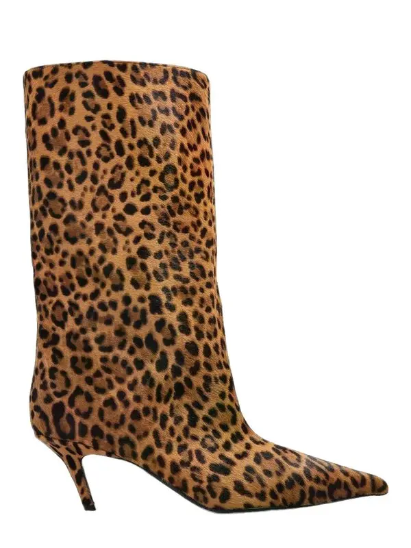Amina Muaddi Fiona Leopard-print Knee-high Boots - Brown