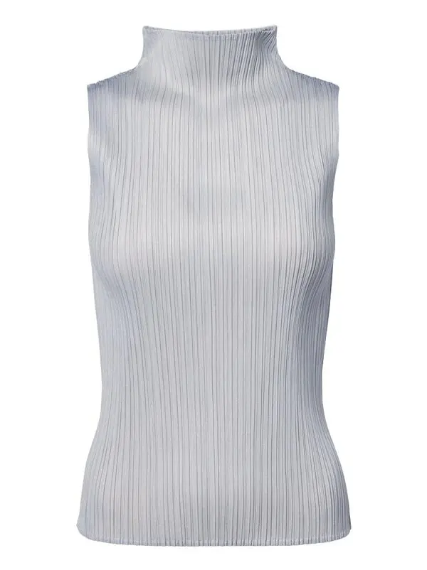 Issey Miyake High Neck Sleeveless Top - Grey