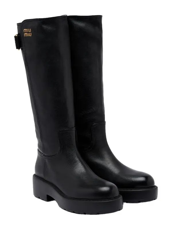 Miu Miu Leather Knee-high Boots With Buckle Detail - Black