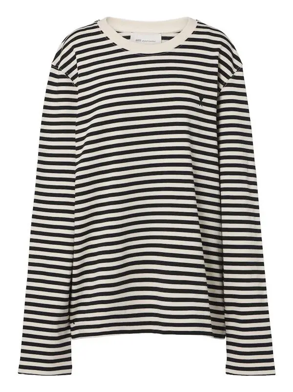 AMI Paris De Coeur Striped Cotton T-shirt - Black