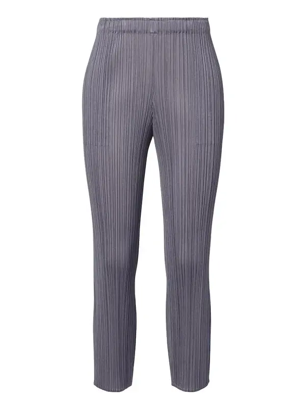 Issey Miyake Cropped Pleated Slim Fit Trousers - Grey