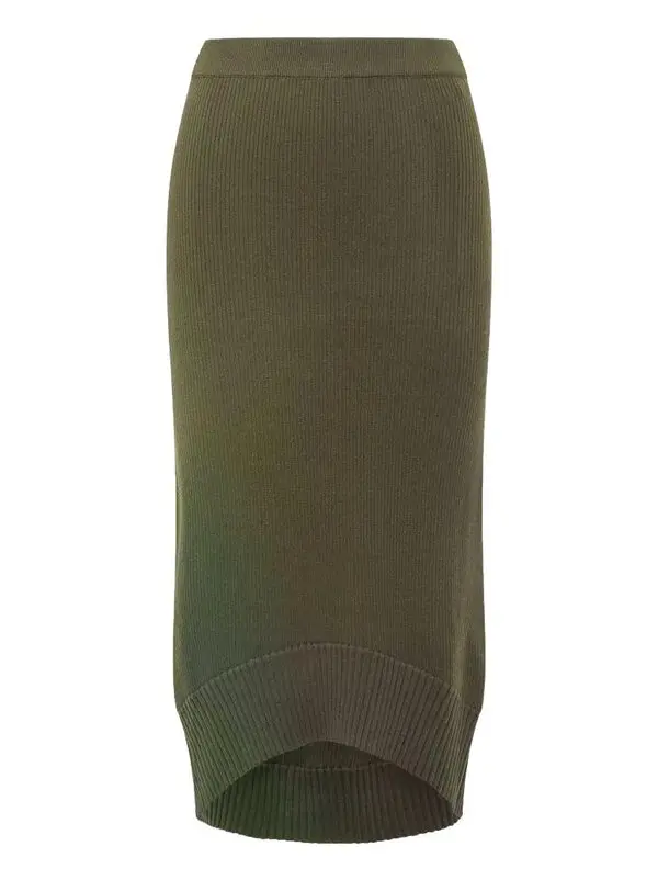 Victoria Beckham Ribbed Knit Asymmetric Hem Midi Skirt - Green