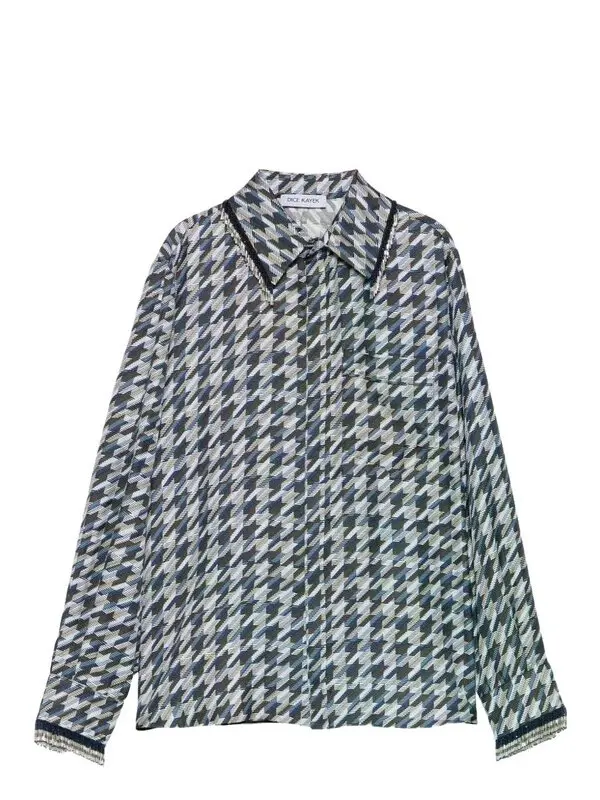 Dice Kayek Houndstooth Print Silk Shirt With Beaded Trim - Blue