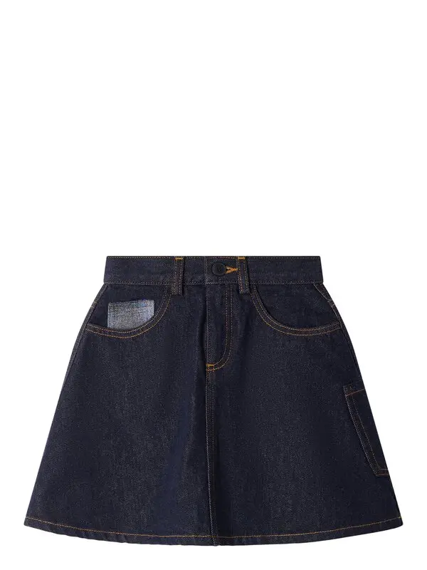 Bonpoint X Maison Kitsuné Embroidered Denim Mini Skirt - Navy
