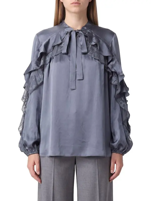 Zimmermann Valiant Silk Blouse With Ruffles And Lace - Blue