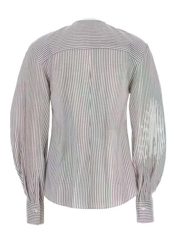 Brunello Cucinelli Striped Silk Shirt With Monili-trim Collar - Grey