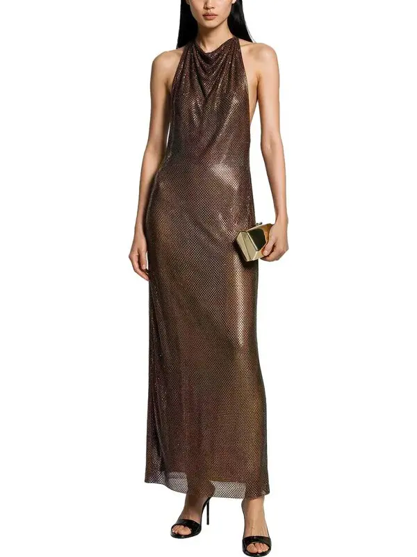 SELF-PORTRAIT Embellished Maxi Dress - Brown